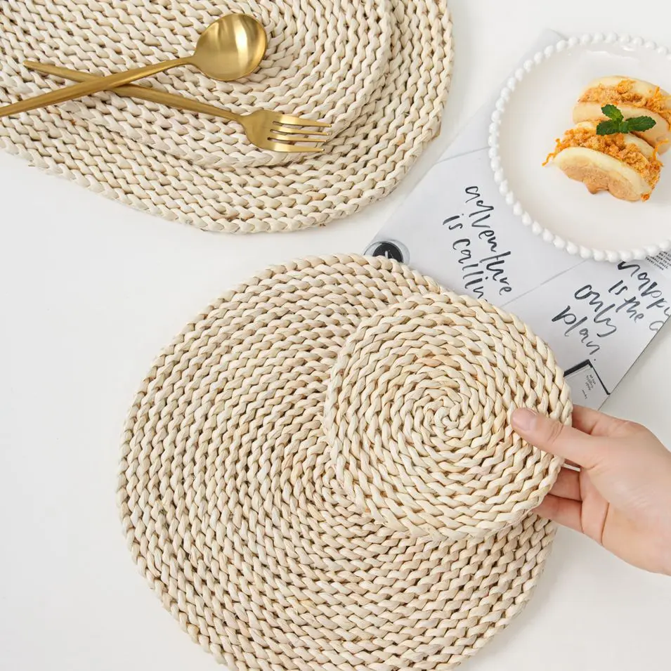 Handmade-Woven-Round-Rattan-Corn-Placemats-Grass-Coaster-Mats ...