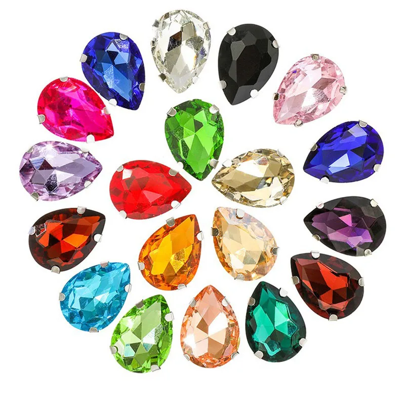 Drop-Shape-Glass-Rhinestones-With-Claw-Sew-On-Teardrop-Crystal-Stone ...