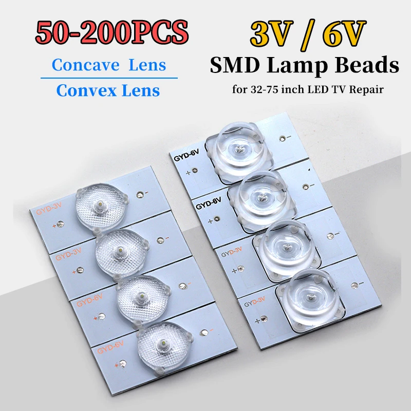 50-200PCS 3V 6V LG6V concave convex lens White LED beads 32-65 inch LCD ...