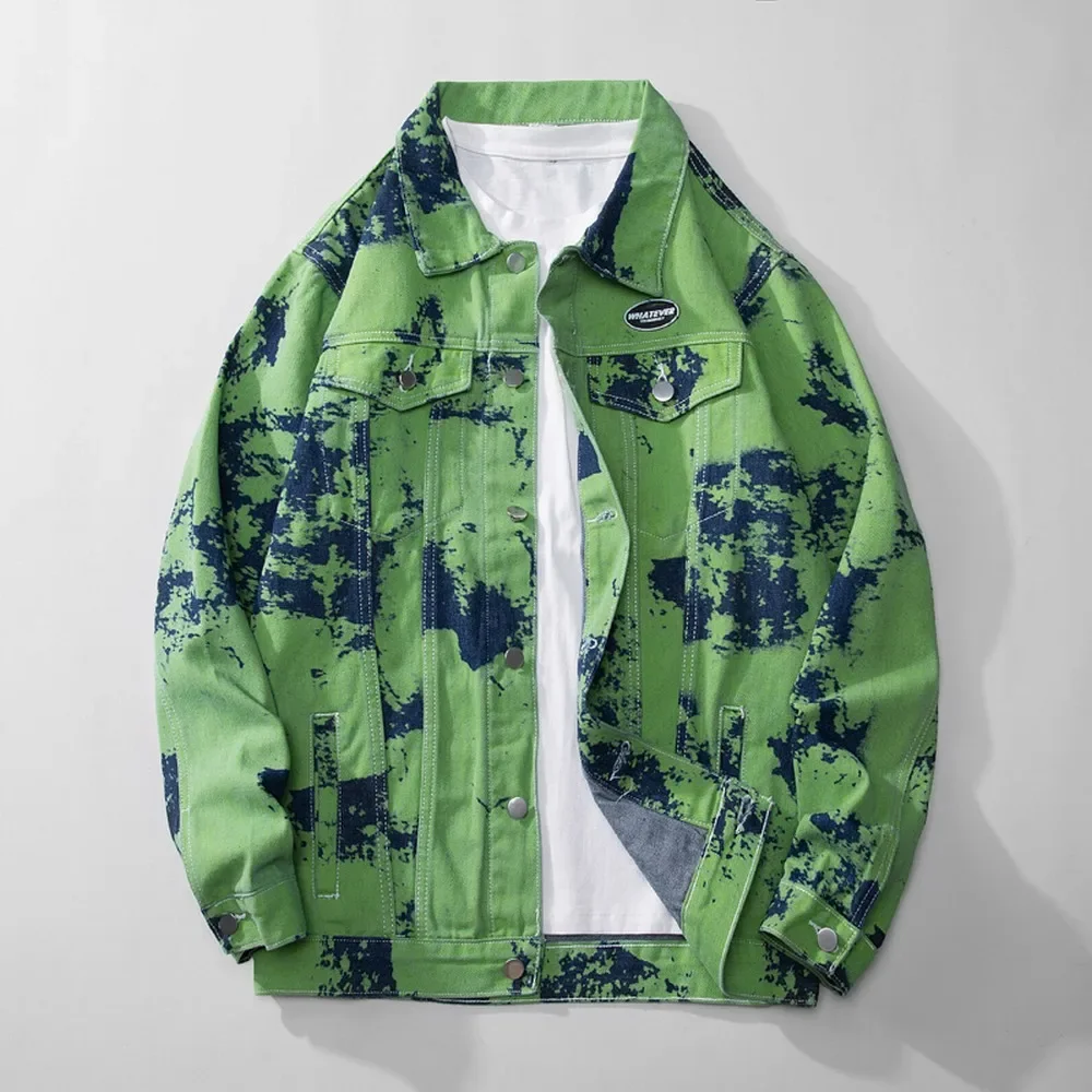 Spring-and-Autumn-Green-Tie-Dyed-Pattern-denim-jacket-Water-washed ...