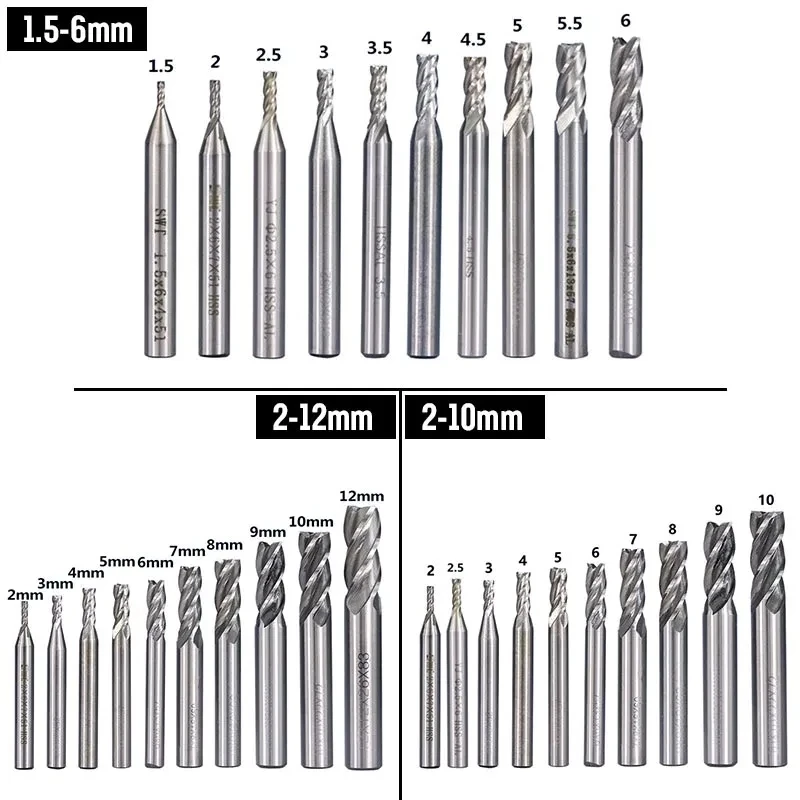 10Pcs-HSS-4-Flute-Milling-Cutter-1-5mm-12mm-End-Mill-CNC-Router-Bit ...