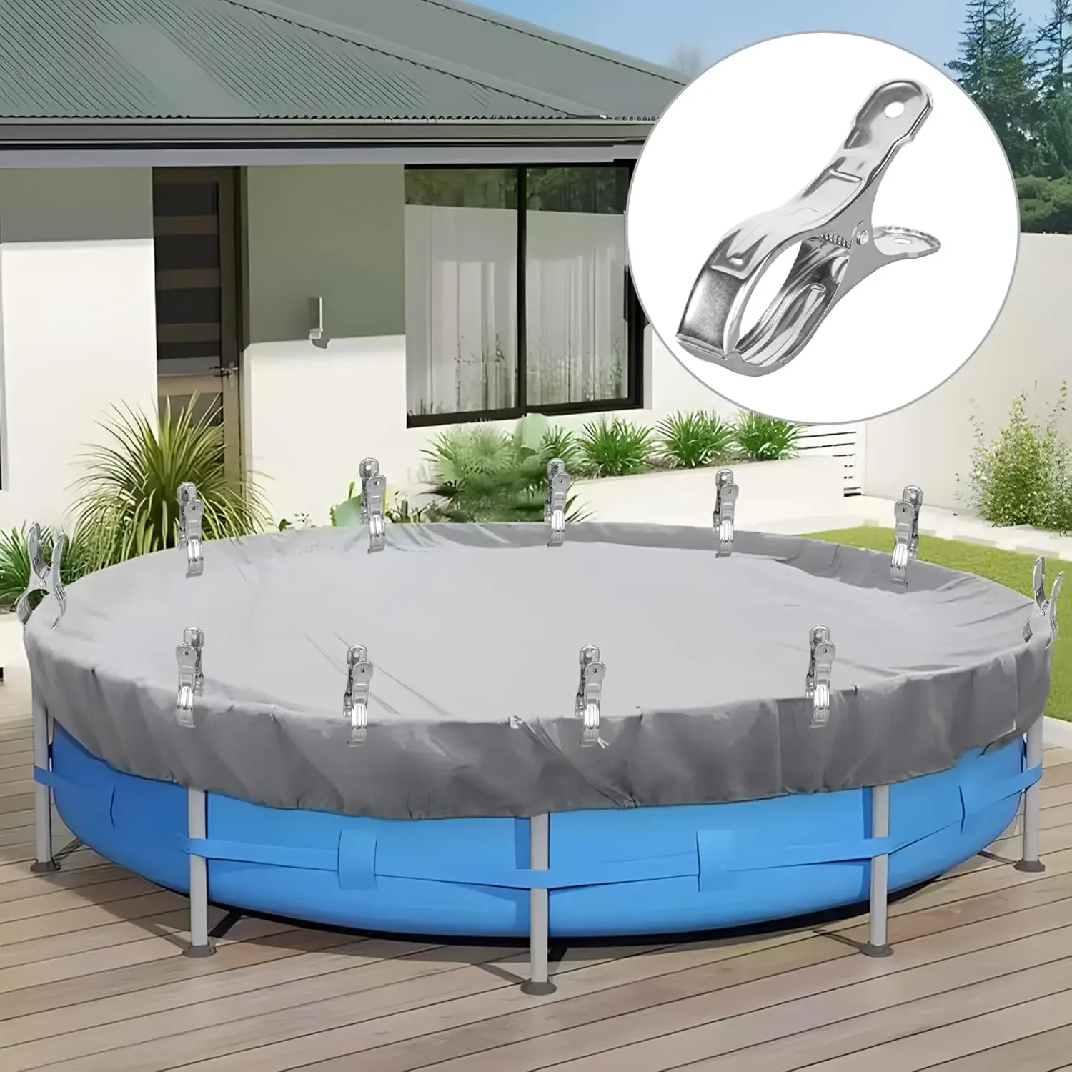 Pool Cover Clips Stainless Steel Wind Guard Clamps 4.7 Inch Large Pool ...