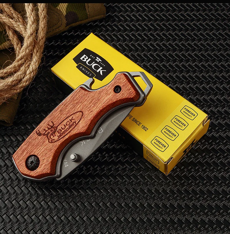 Folding-knife-Safety-Wooden-handle-Outdoor-Knife-Multi-function-utility ...