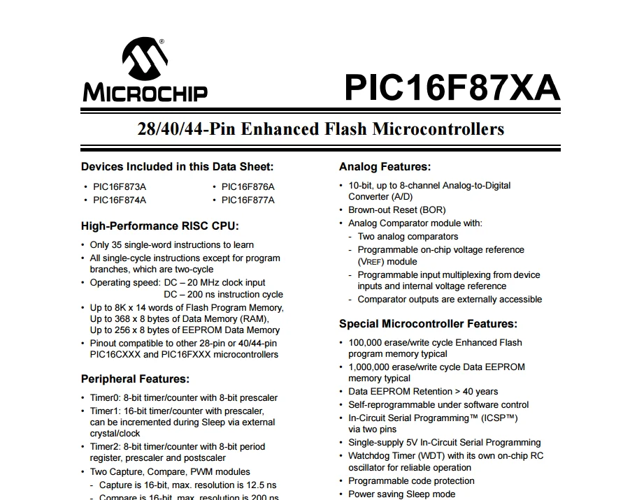 PIC16F877A Microcontroller: Datasheet, Pinout And Features