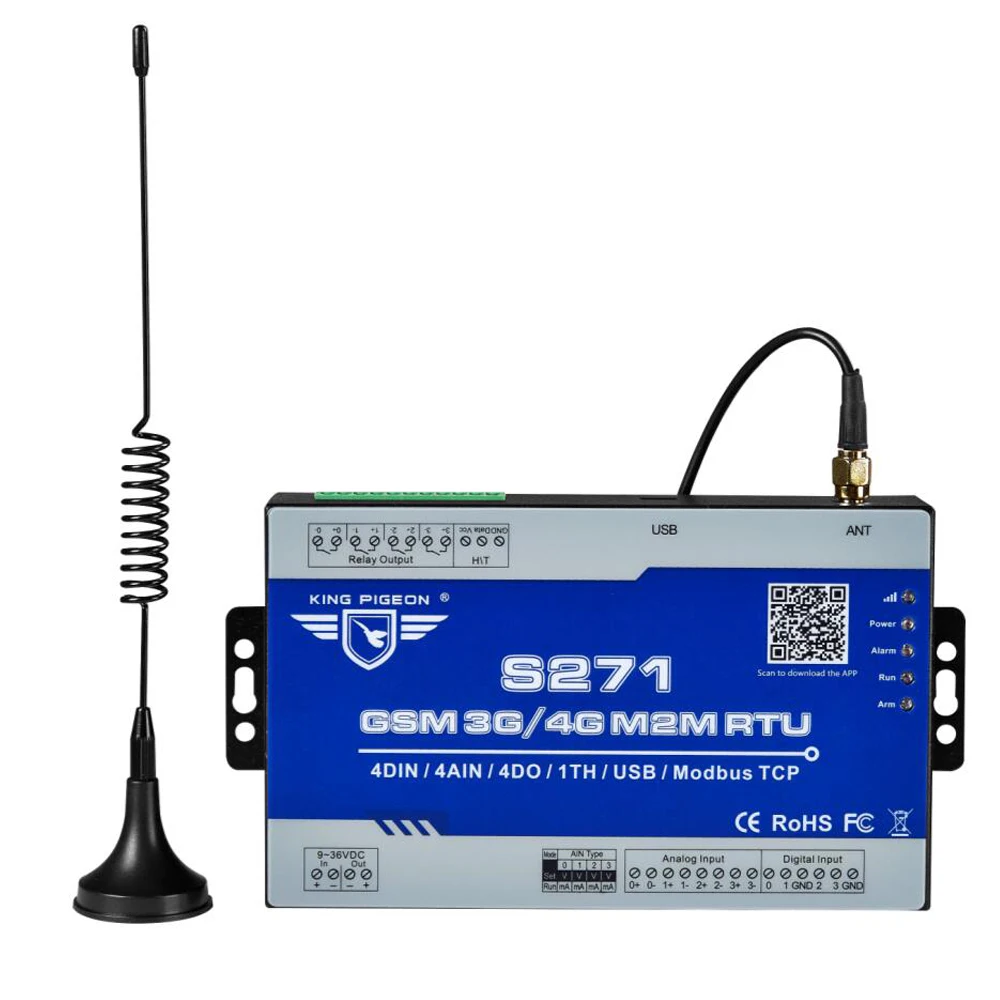 S271 modbus mqtt 4g lte rtu 4din/4do/4ain sistema de controle ...