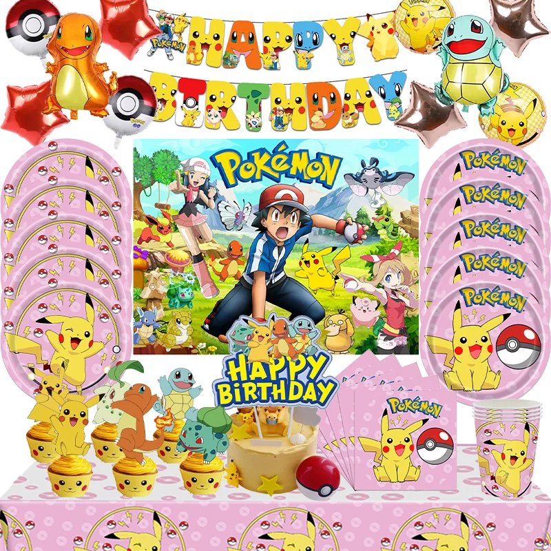 Pokemon-Birthday-Decoration-Girls-Pink-Pikachu-Tableware-Paper-Plates ...