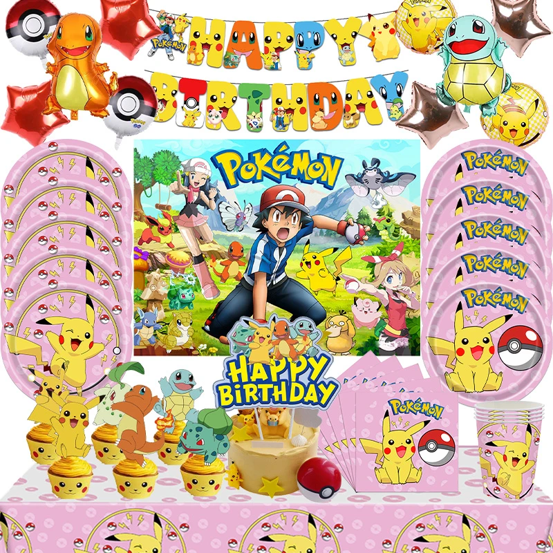 Pokemon Birthday Decoration Girls Pink Pikachu Tableware Paper Plates ...