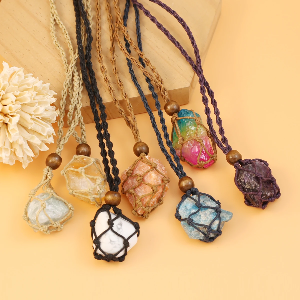 Natural Crystal Quartz Raw Net Pocket Pendant Necklaces Healing Stone ...