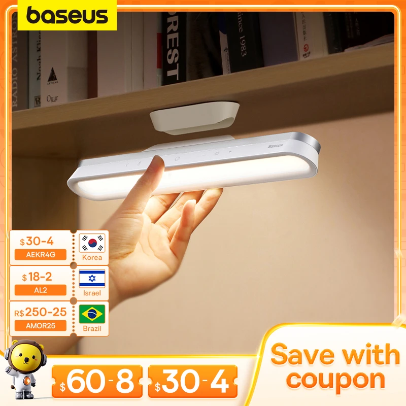 Baseus 마그네틱 LED 책상 램프, 충전식 무단 조광 캐비닛 조명, 옷장 야간 조명| | - AliExpress