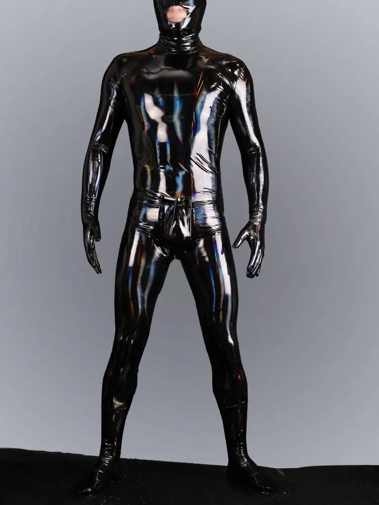 S-5XL-Laser-Shiny-Faux-PU-Leather-Bodysuit-Wet-Look-PVC-Catsuit-Mens ...