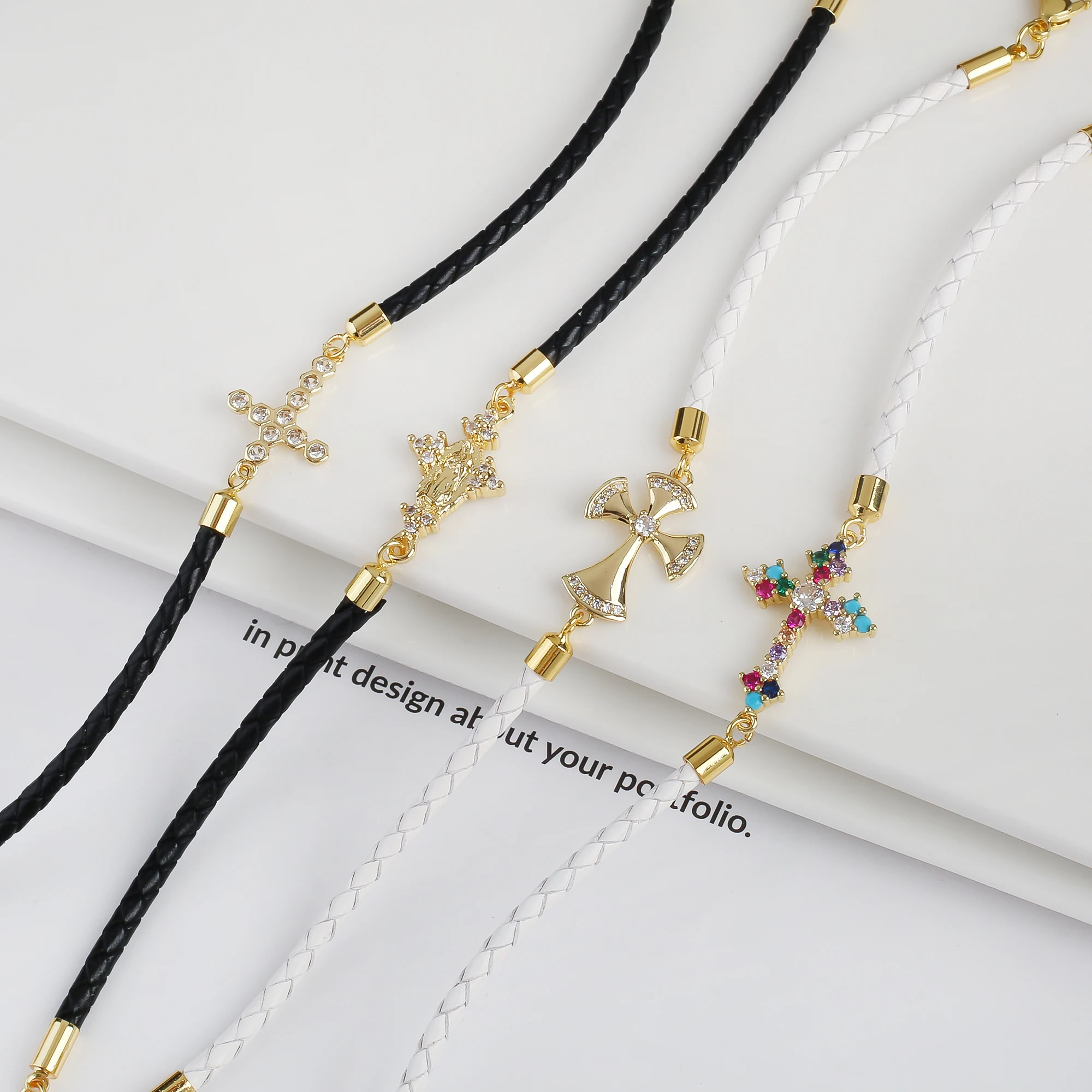 New Trendy Religious St. Jude Cross Zirconia Leather Rope Braided ...
