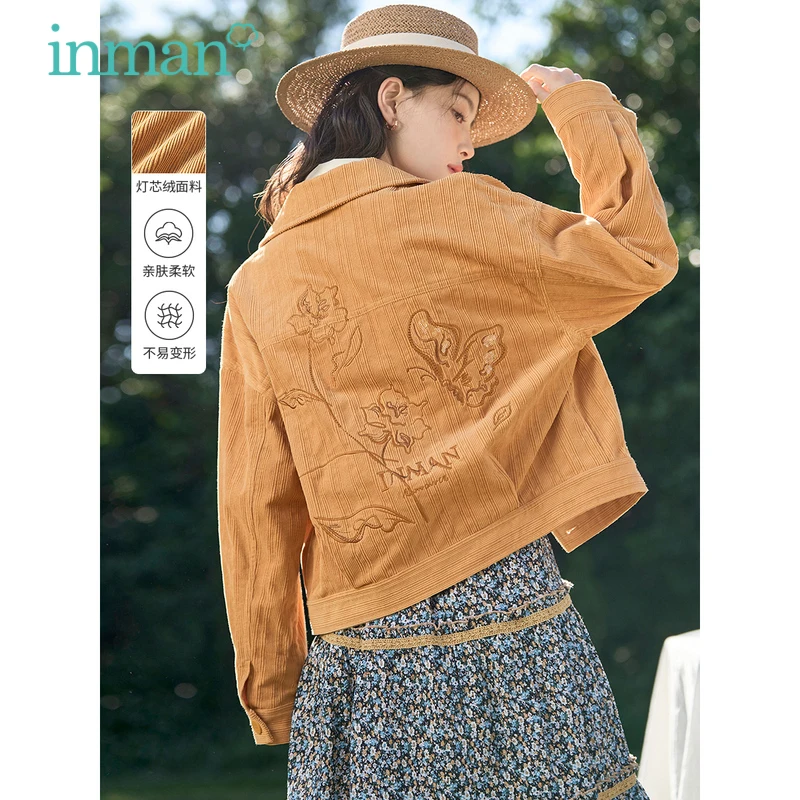 INMAN-Women-Corduroy-Coat-2023-Spring-Long-Sleeve-Polo-Neck-Loose ...