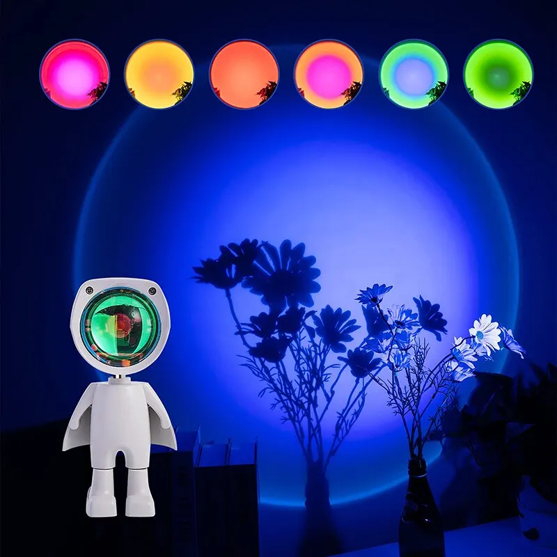 Led Spaceman Sunset Lamp Astronaut Sunset Lamp Rainbow Projection Night ...