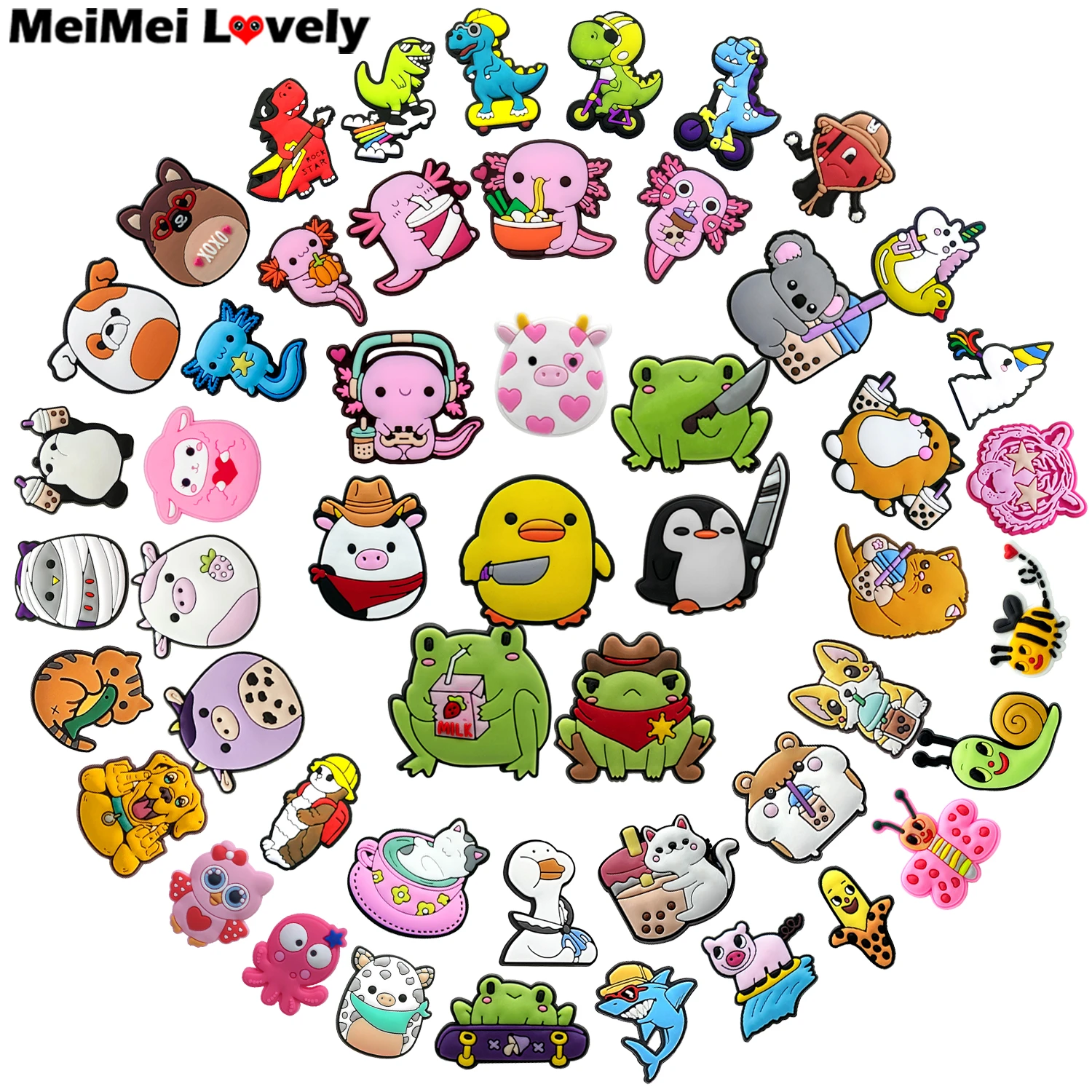 50pcs Pvc Cute Animals Croc Charms Dog Frog Butterfly Cows Duck Pig ...