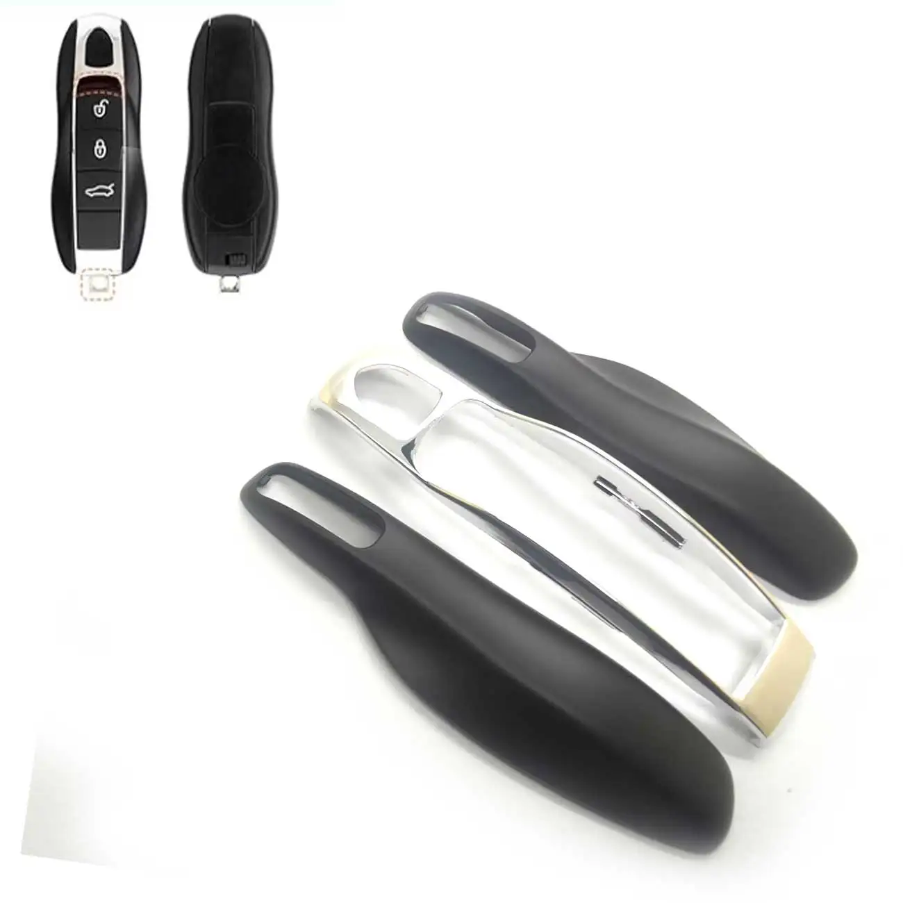 Matte black +silver Key Case Fob Key Covers Shell For Porsche Panamera ...