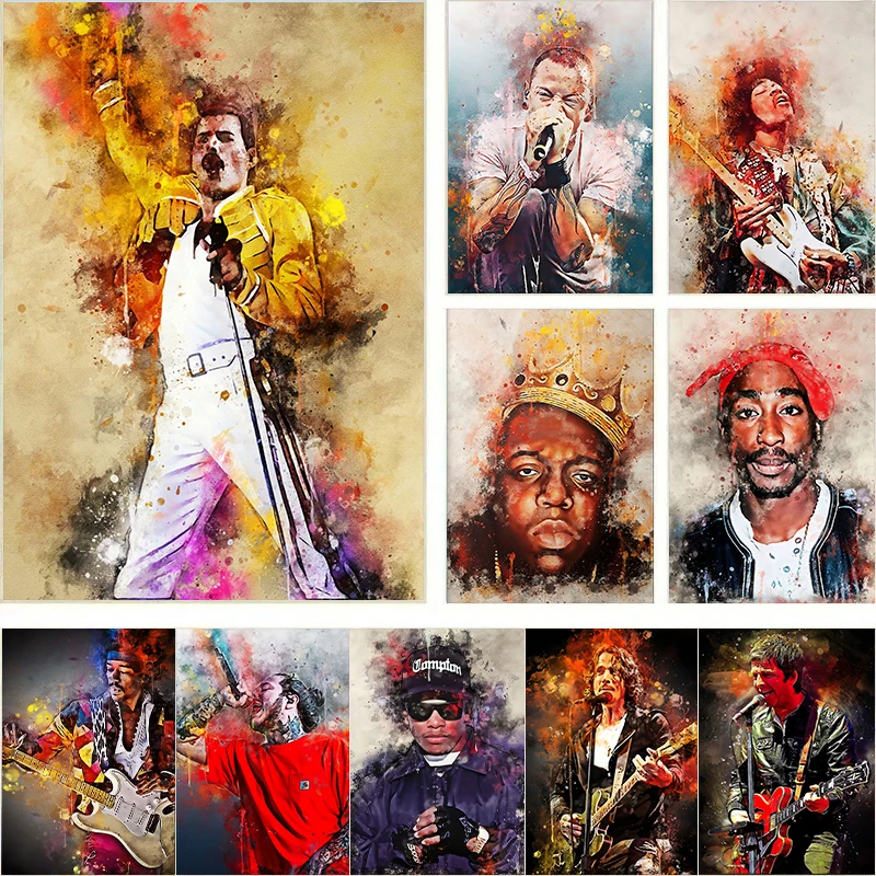 Rock-And-Roll-Band-Singer-Star-Poster-Canvas-Painting-Graffiti-Freddie ...