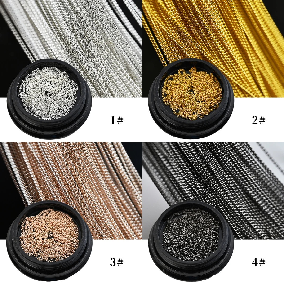 100cm Metal Chain Nail Charms 3D Gold/Silver Alloy Chain Nail Art Decor ...