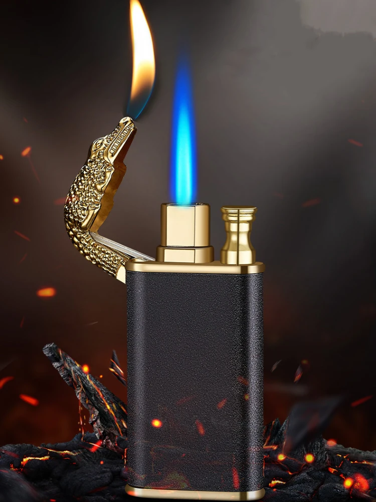Unusual Blue Flame Metal Crocodile Double Fire Dragon Lighter Creative ...