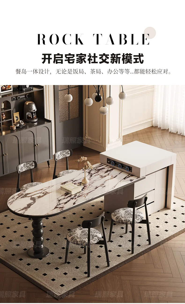 Bàn ăn Arc Island tích hợp có thể thu vào Bàn ăn đá phiến hiện đại đơn ...