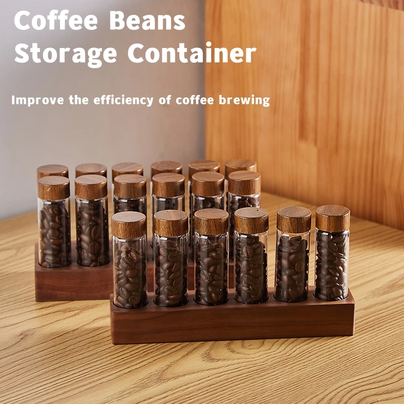 Coffee-Beans-Storage-Container-Display-Rack-Walnut-Coffee-Tea-Tube ...