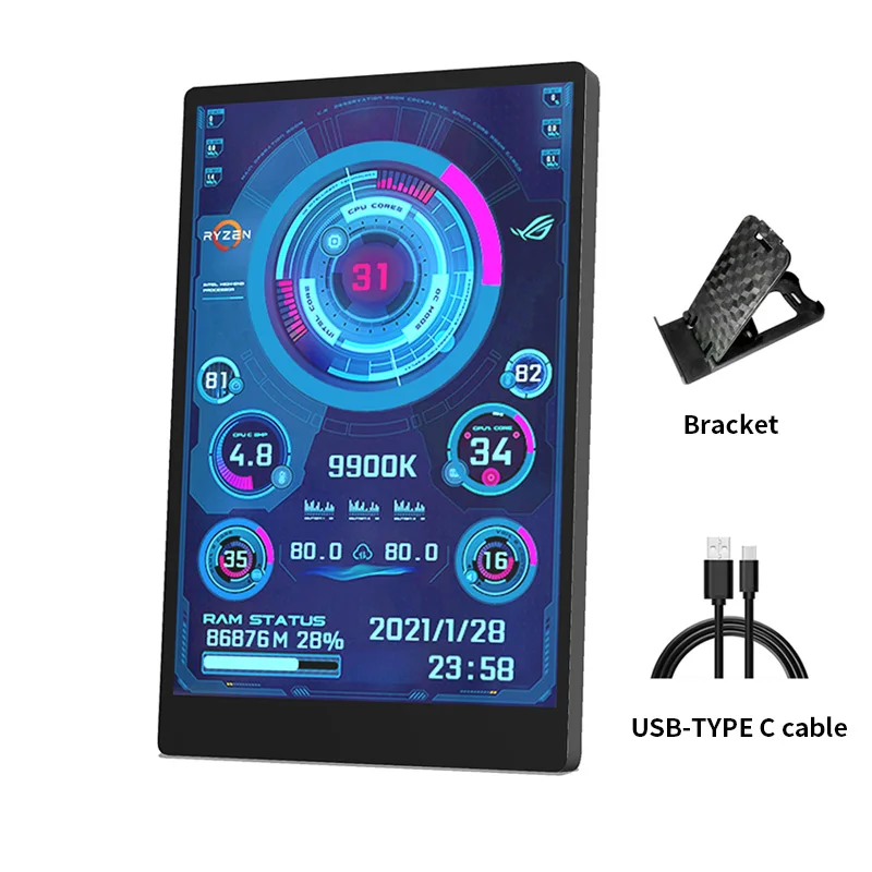 3.5 Polegada ips TYPE C tela secundária monitor de computador diy USB ...