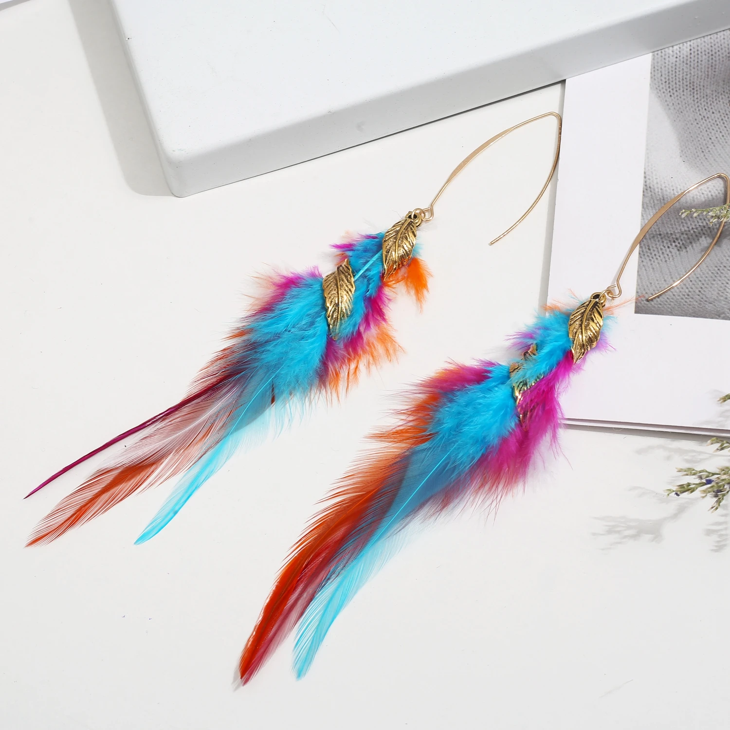 Colorful-long-feather-design-dangerous-earrings-Bohemian-punk-style ...