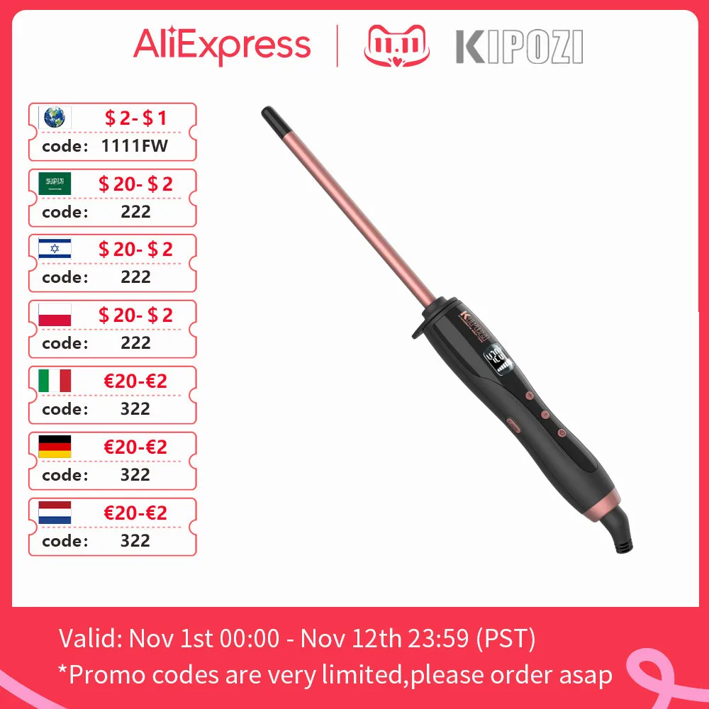 KIPOZ Chopstick Curling Wand 9mm Thin Hair Curl Iron Ceramic Barrel ...