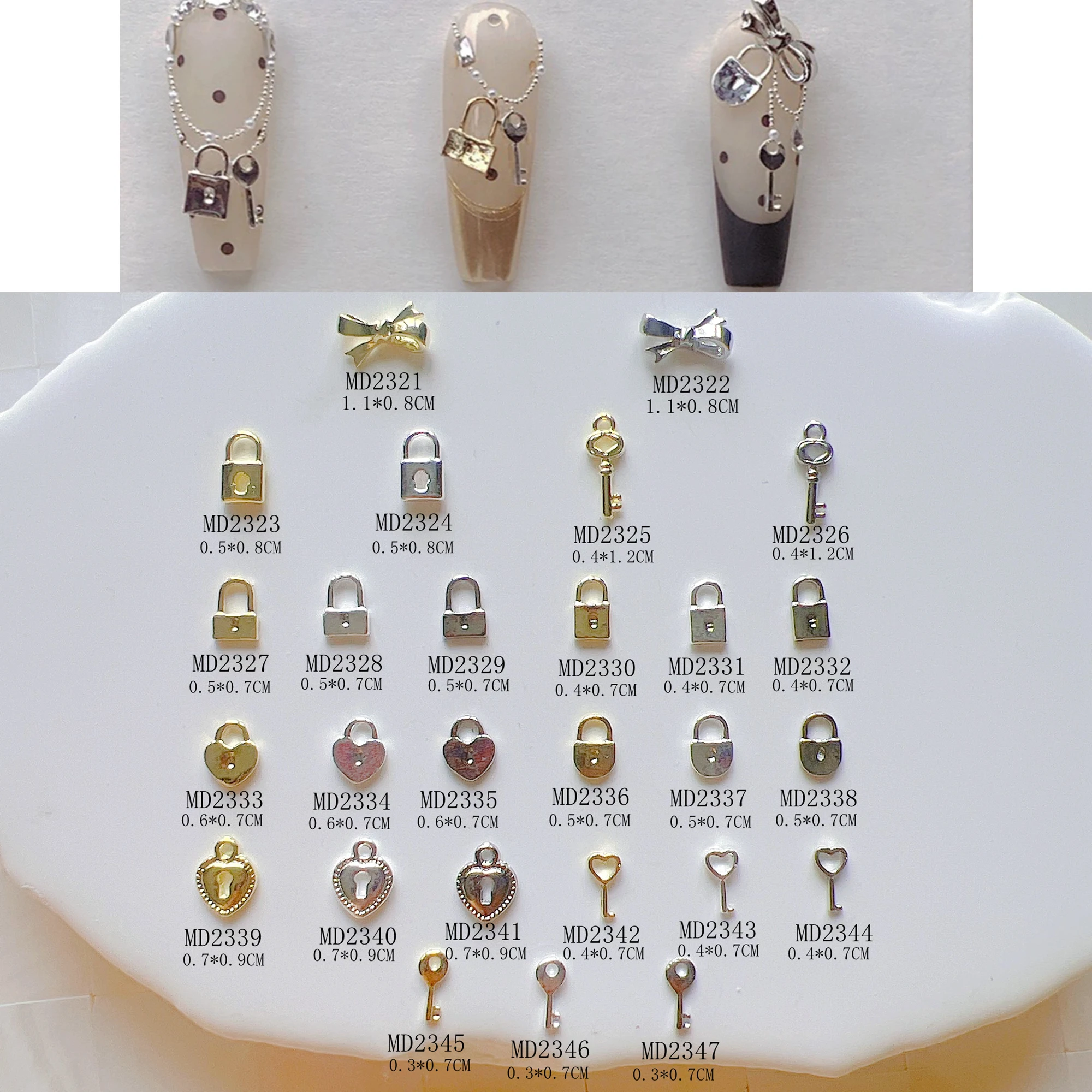 3D-10pcs-bag-Different-Metal-Key-Lock-Bow-Deco-Nail-Decoration-Metal ...