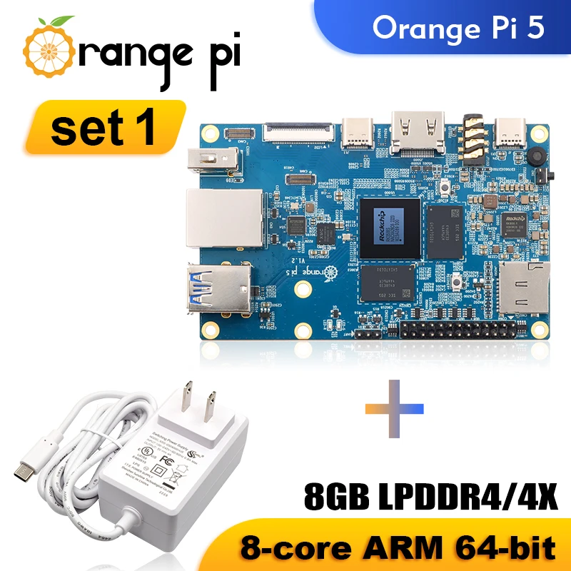 Orange Pi 5 + Power Supply Single Board Computer 8GB RAM RK3588S PCIE ...