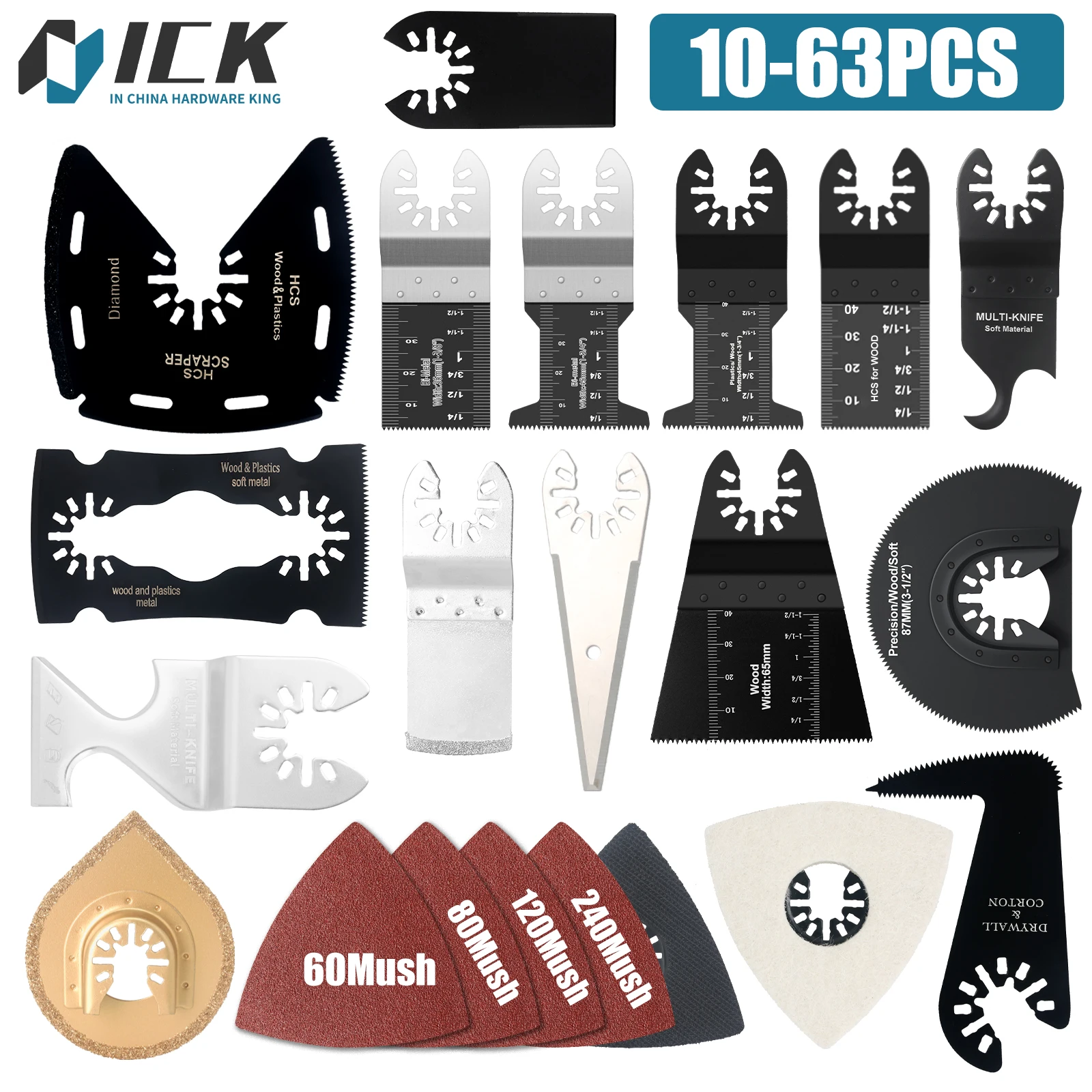 Oscillating Tool Blade Set 10-63PCS Multi Tool Blades Kit for Cutting ...