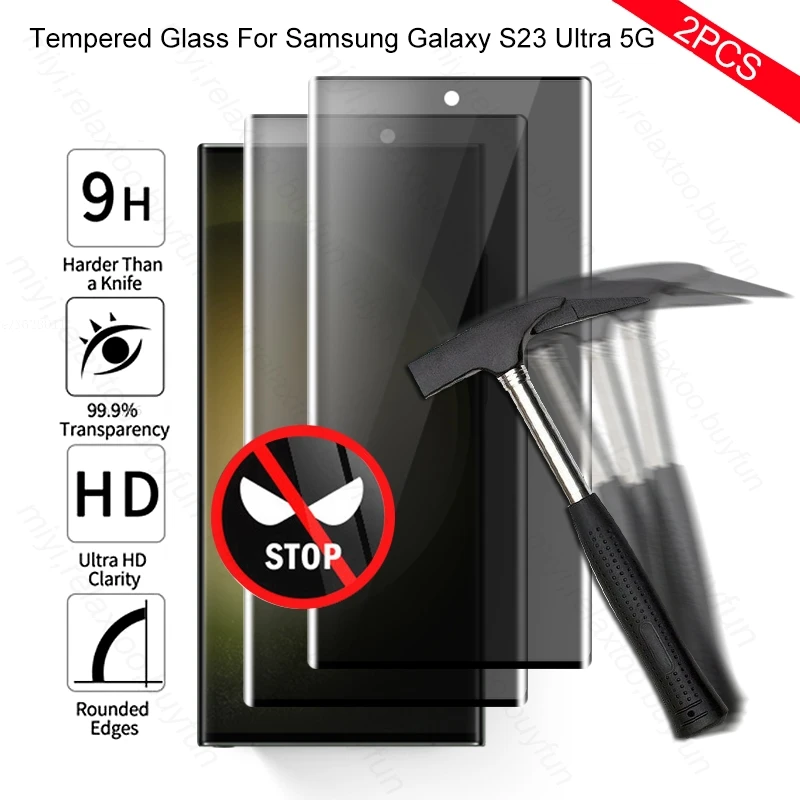 2PCS 19D Curved Tempered Glass For Samsung S23 Ultra Privacy Screen ...