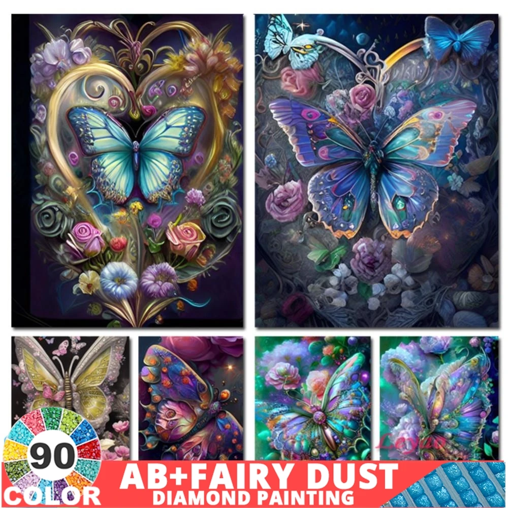 90-Colour-AB-Fairy-Dust-Full-Diamond-Painting-Butterfly-And-Flowers-5d ...