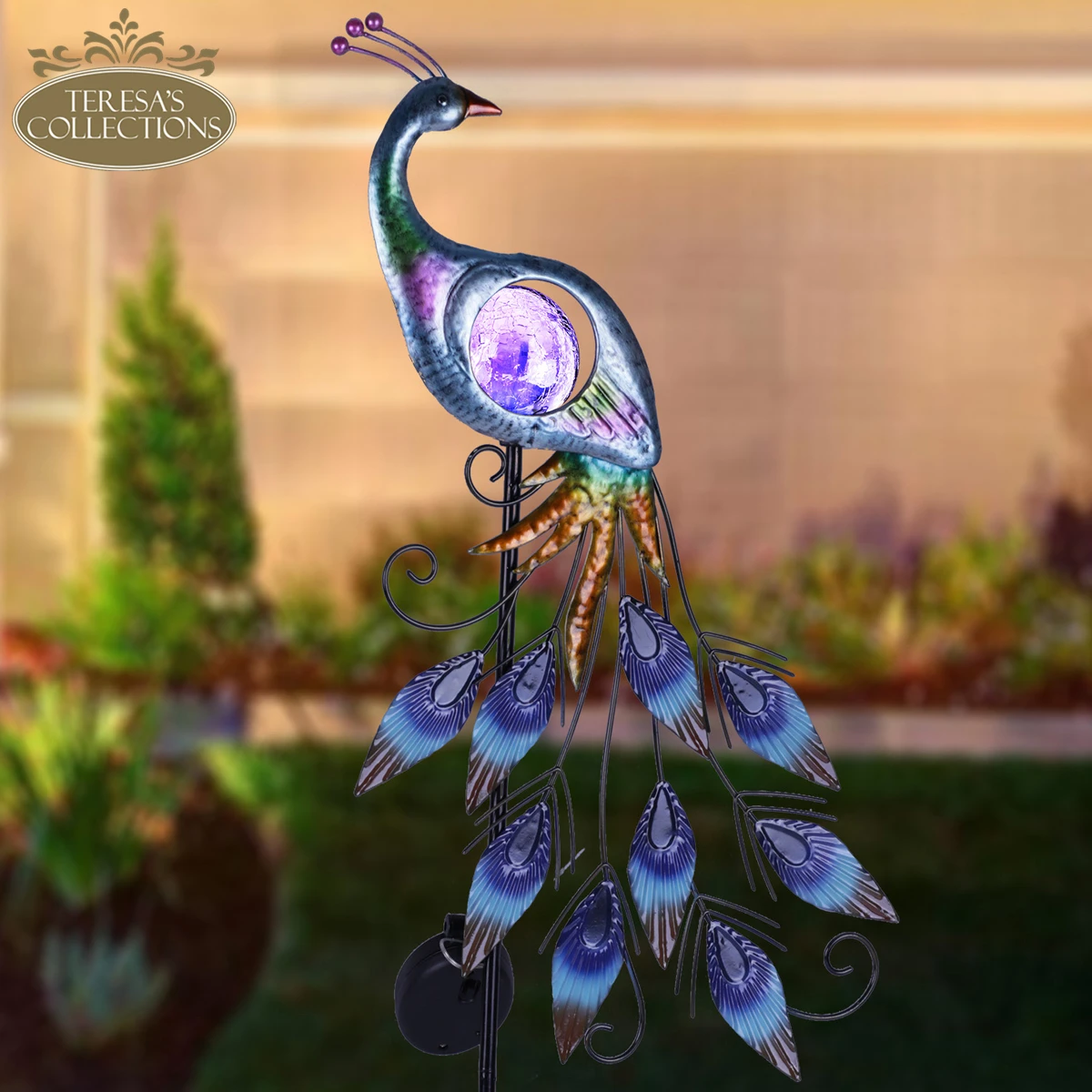 Teresa's Collections Garden Solar Light Peacock Statues Led Lamp Yard ...