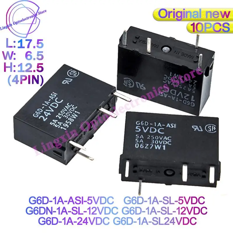 10Pcs/Lot Power PCB Relays G6D-1A-ASI G6DN-1A-SL G6D-1A 5v 12v 24v ...