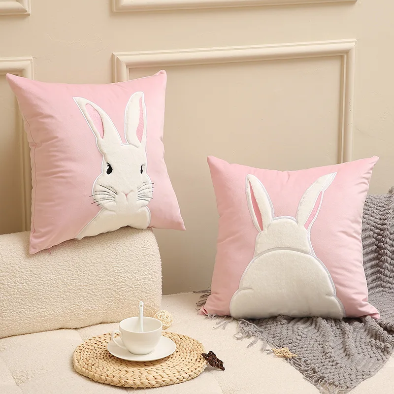 Cute-Rabbit-Pillow-Cover-45x45cm-Decorative-Embroidery-Cushion-Cover ...