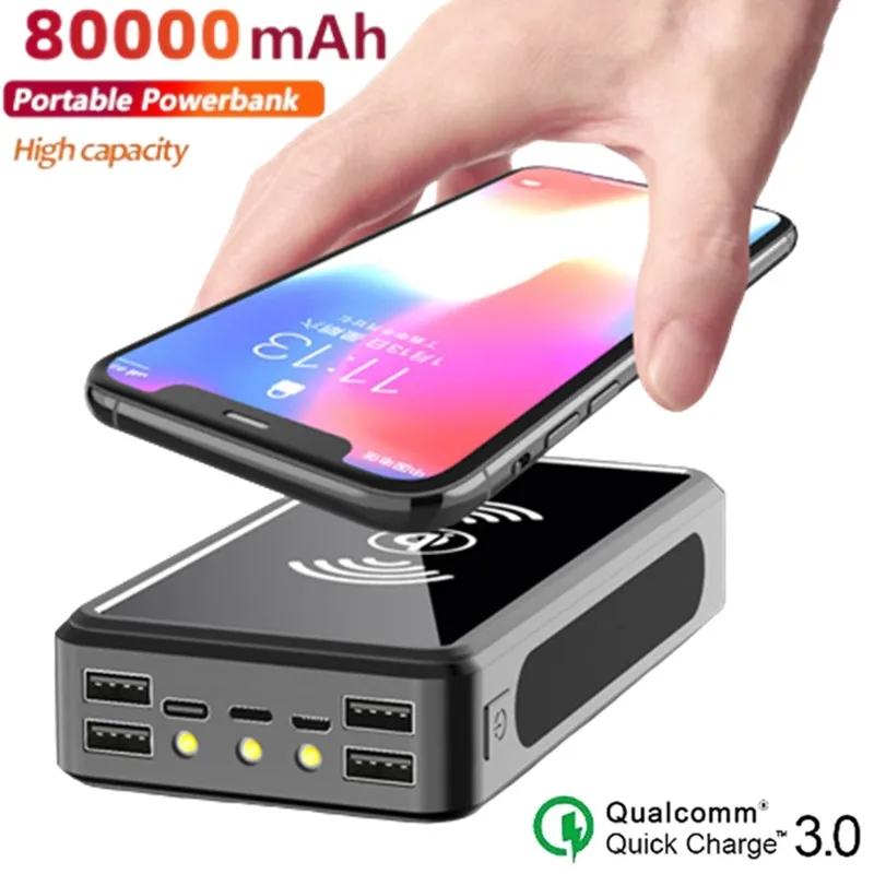 80000mAh Solar Wireless Power Bank Phone Charger Portable Outdoor ...