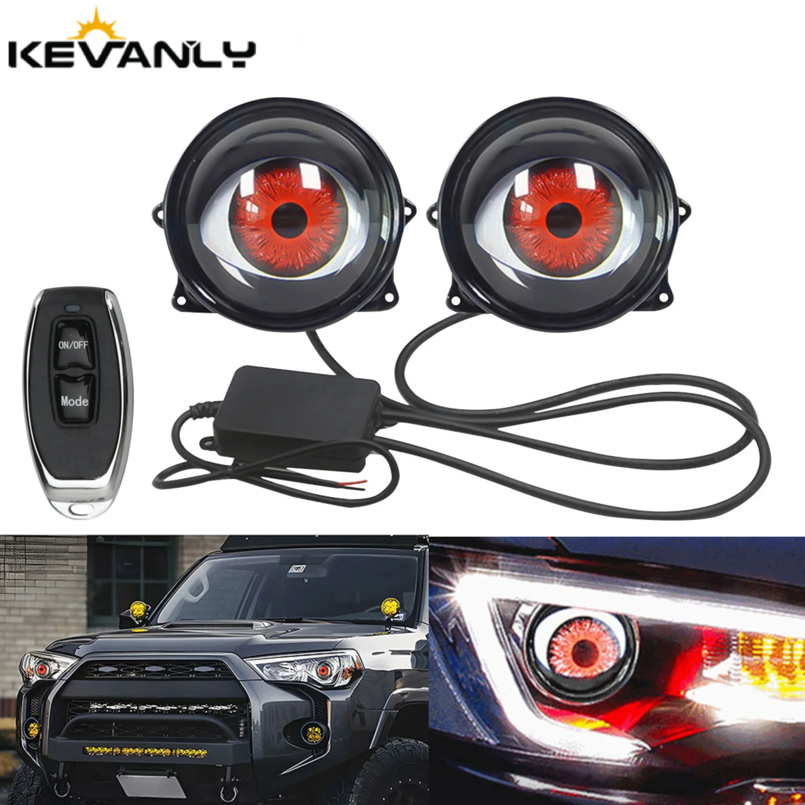 12V Dynamic Devil Eyes LED Car Lights 2 Inch Remote Headlight Eyes ...