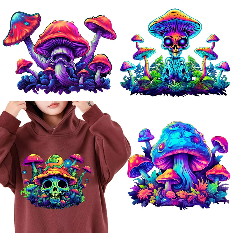 Latest Design Fluorescent Mushroom Alien iron on transfer for clothing ...