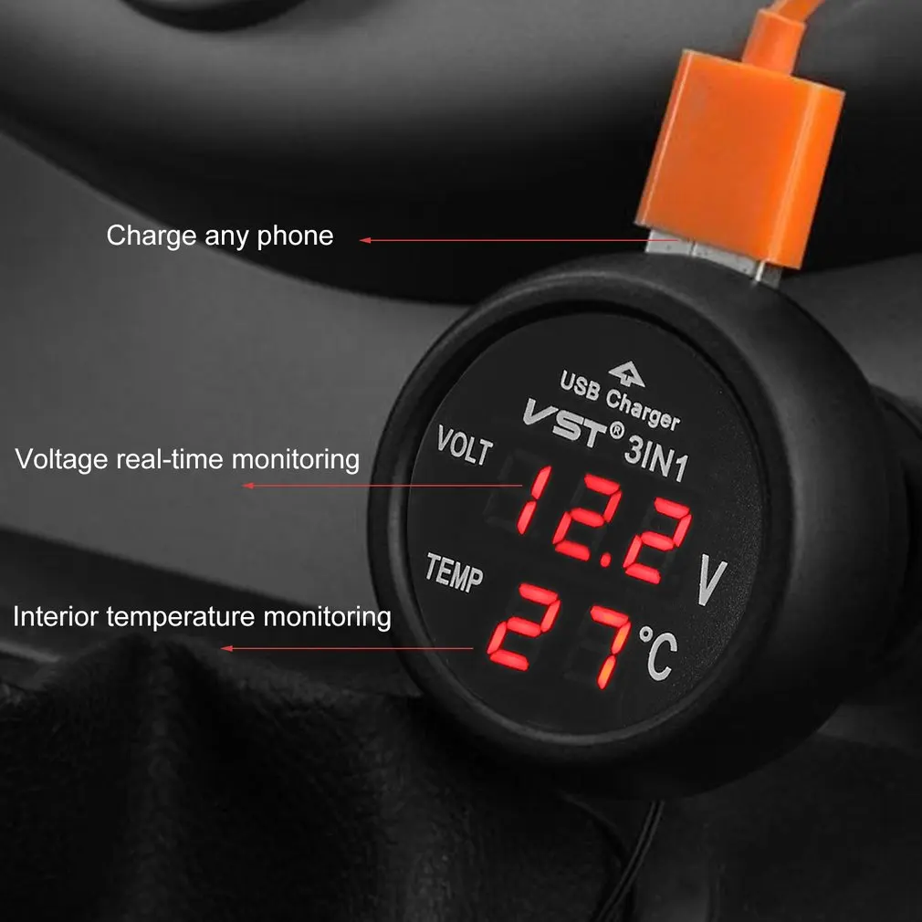 NEW-3-in-1-LED-USB-Car-Charger-Voltmeter-Thermometer-Car-Battery ...