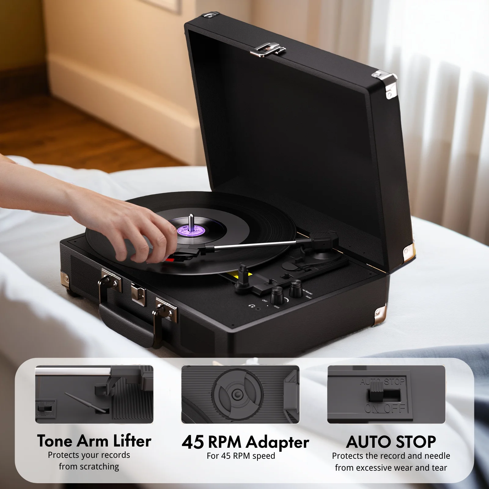 MAIO Record Player Bluetooth Vintage Audio Turntables 3-Speed 33/45 ...