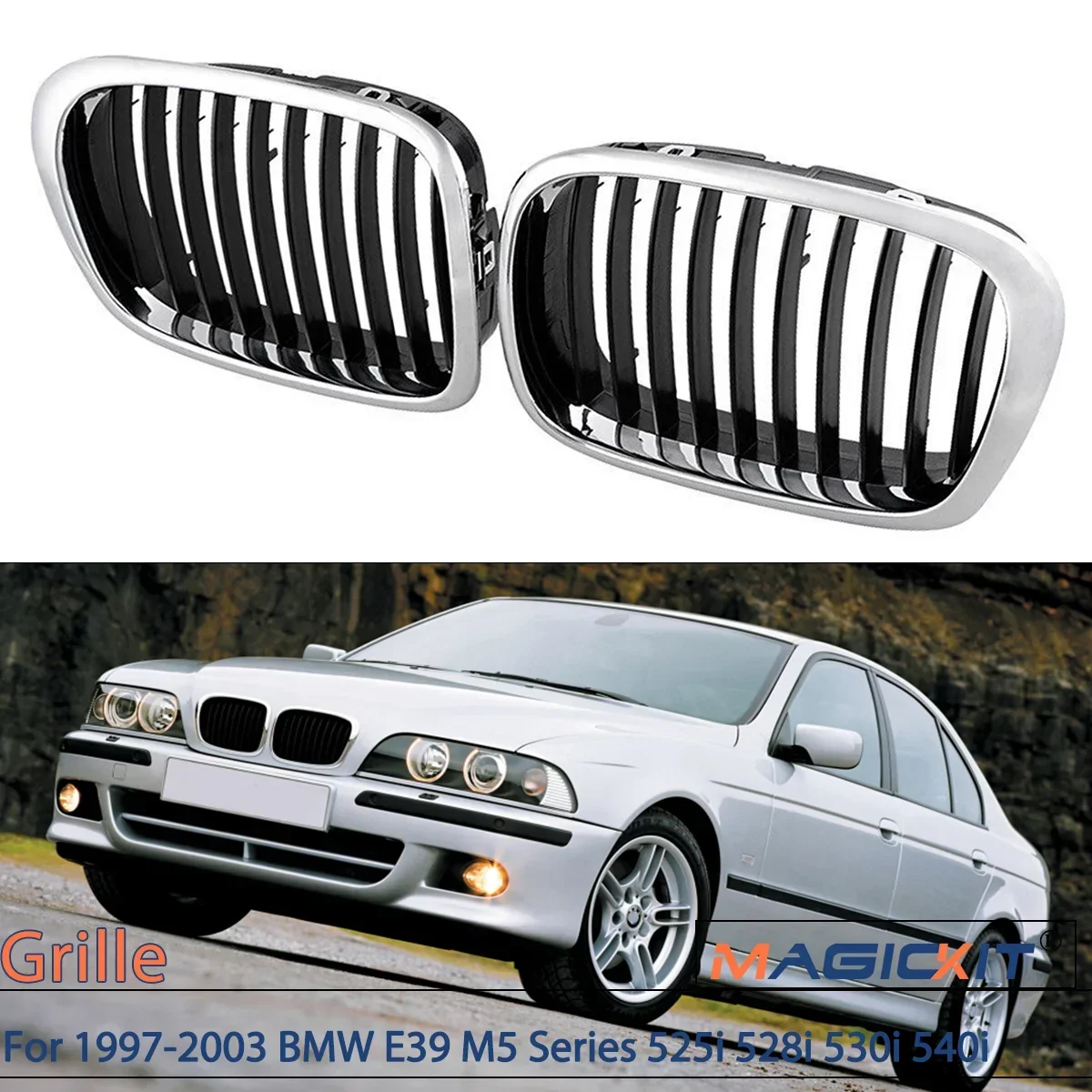 Chrome-Black-Front-Bumper-Kidney-Grille-Grill-Hood-Mesh-Fits-1997-2003 ...