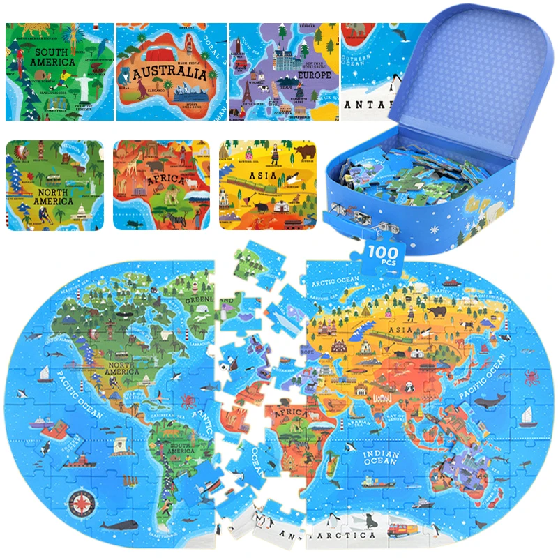 World Map Puzzles Games Children Toys Geography Jigsaw Globe Continents ...