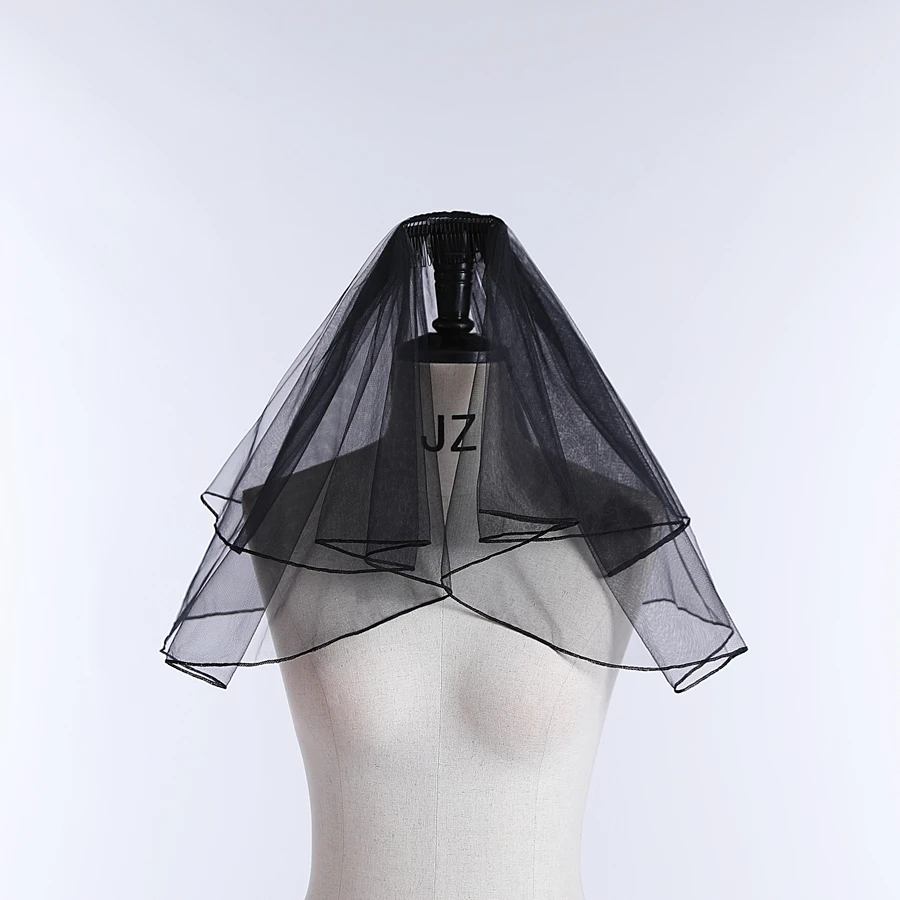 New Arrival Short Wedding Veil Two Layer Tulle Black Bridal Veils With ...