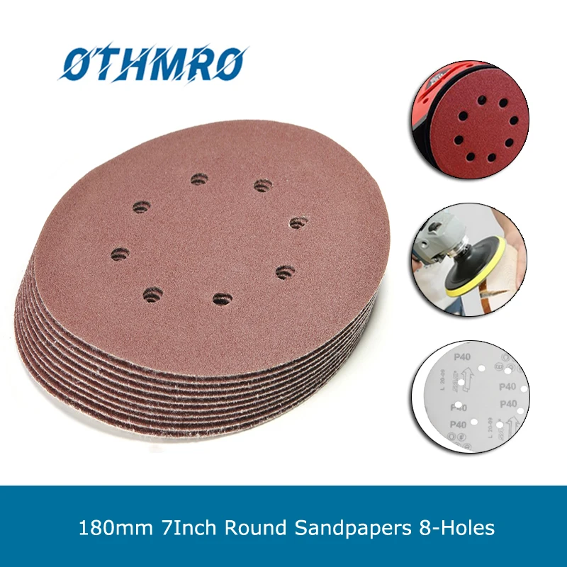 Utoolmart 10pcs 180mm 7inch Round Sandpapers 8-holes 40-2000 Grit ...