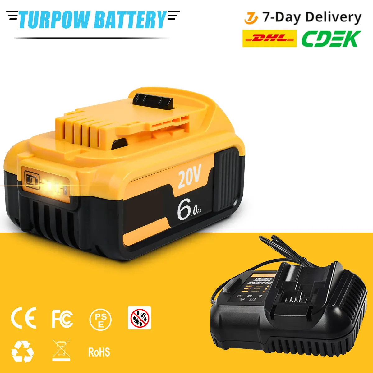 20V 6.0Ah MAX Replacement Battery for Dewalt DCB184 DCB181 DCB182 DCB200 20V 18Volt Power Tool ...