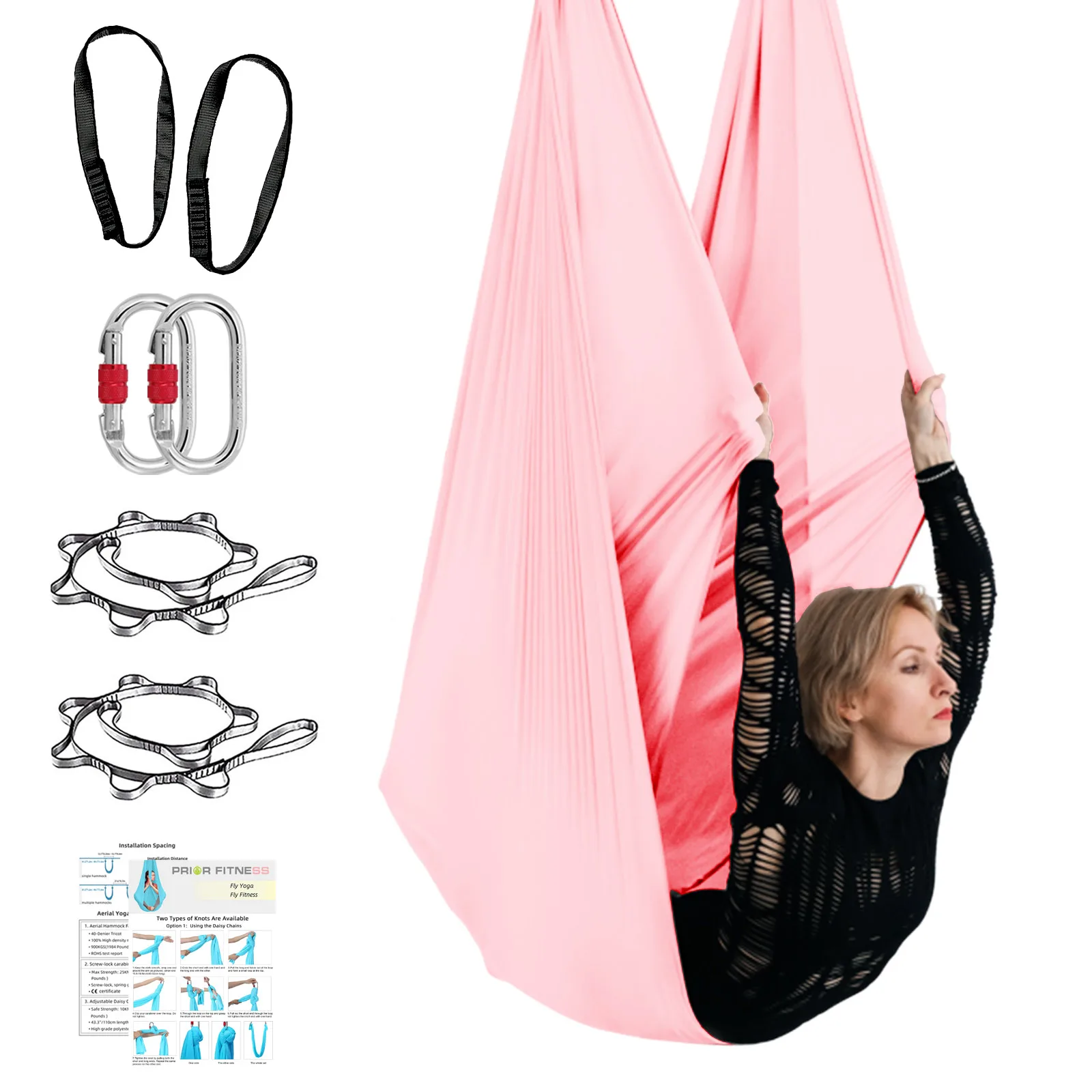 PRIOR-FITNESS-8m-Premium-Low-Stretch-Aerial-Yoga-Hammock-Set-Yoga-Swing-with-Certified-Rigging ...