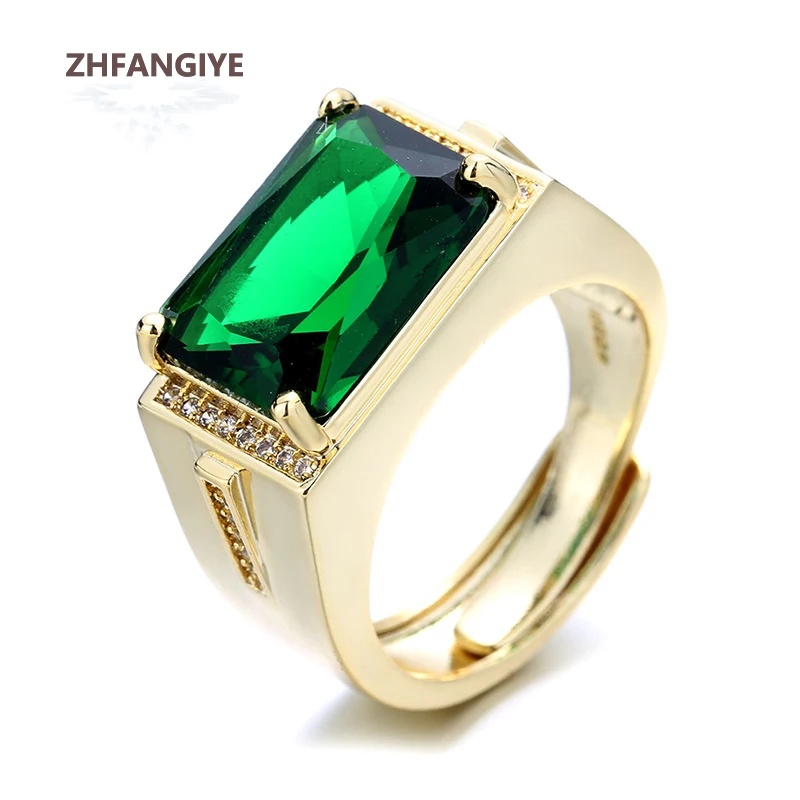Classic Ring For Men 925 Silver Jewelry Rectangle Emerald Zircon ...