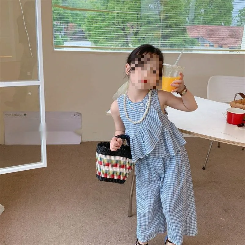 Children-s-Super-Cute-Fashionable-Suit2024Summer-Girls-Plaid-Camisole ...