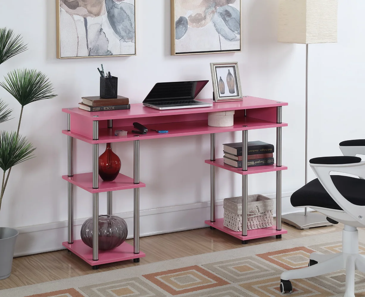 Designs2Go No Tools Student Desk, Pink/Silver Poles Office Furniture ...