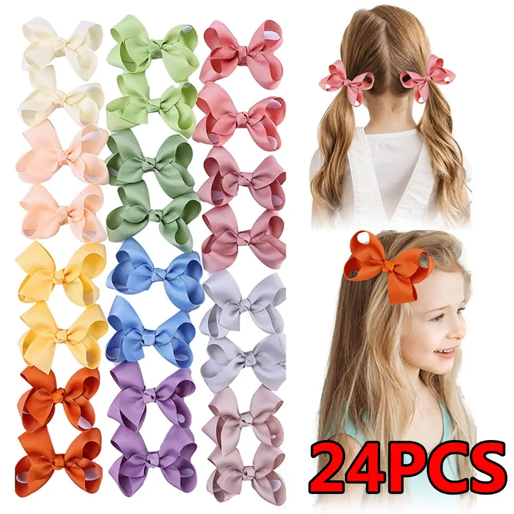 ncmama-24Pcs-Cute-Grosgrain-Ribbon-Bow-Hair-Clips-Boutique-Hair ...